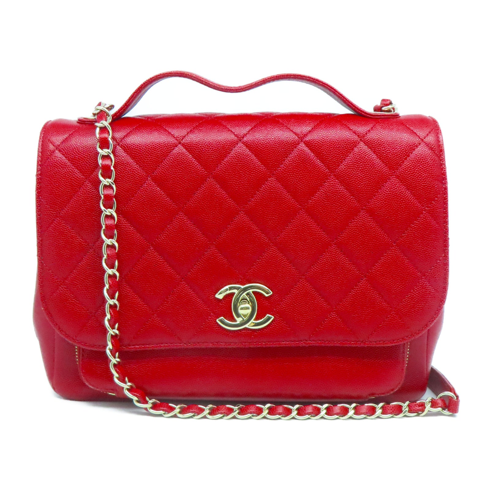 CHANEL Caviar皮革Chain Shoulder金扣鏈帶肩背袋紅色 – Brand Off Hong Kong Online Store