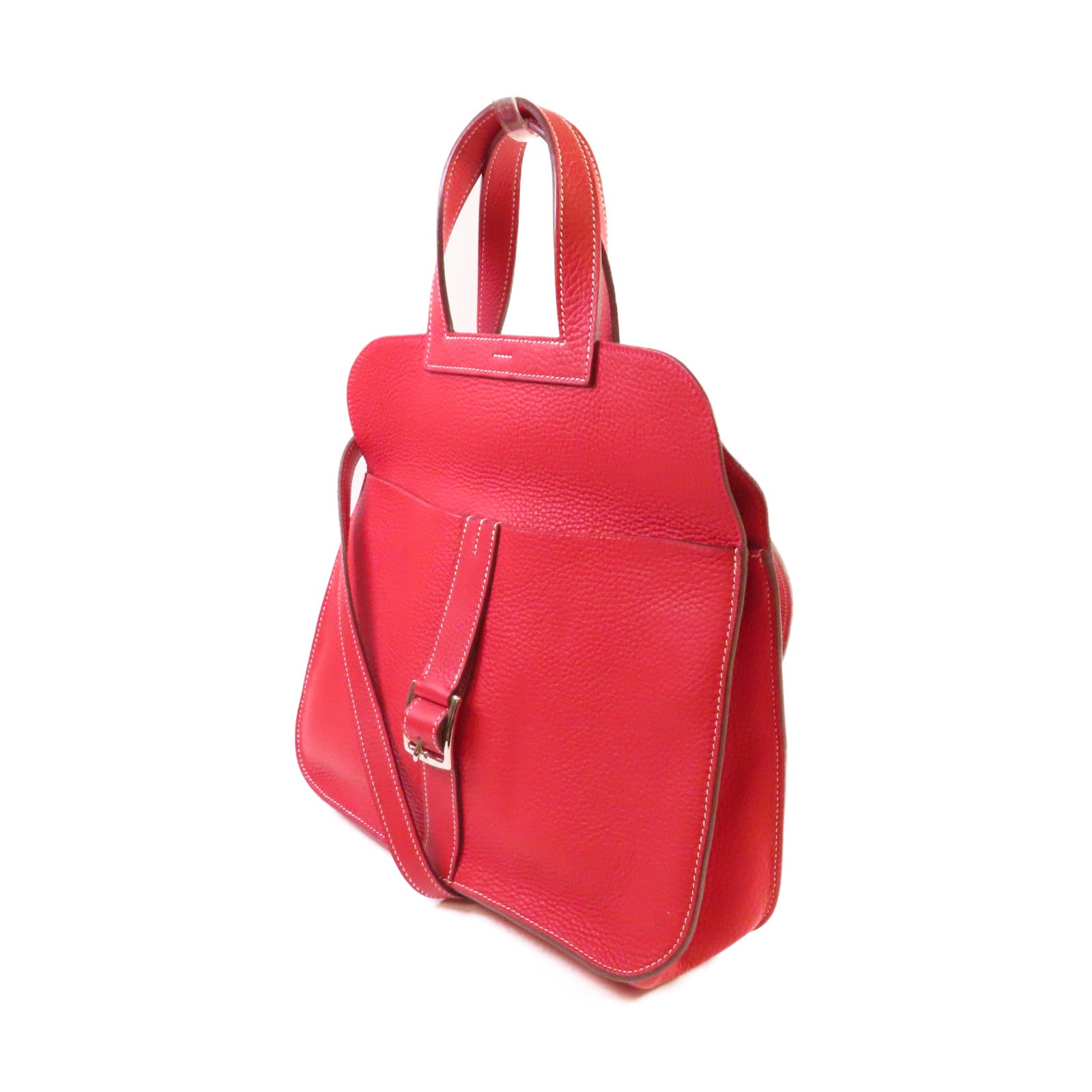 HERMES Clemence皮革Halzan 31 2Way Shoulder Bag銀扣手挽肩背兩用袋Q5 Rouge Casaque國 ...