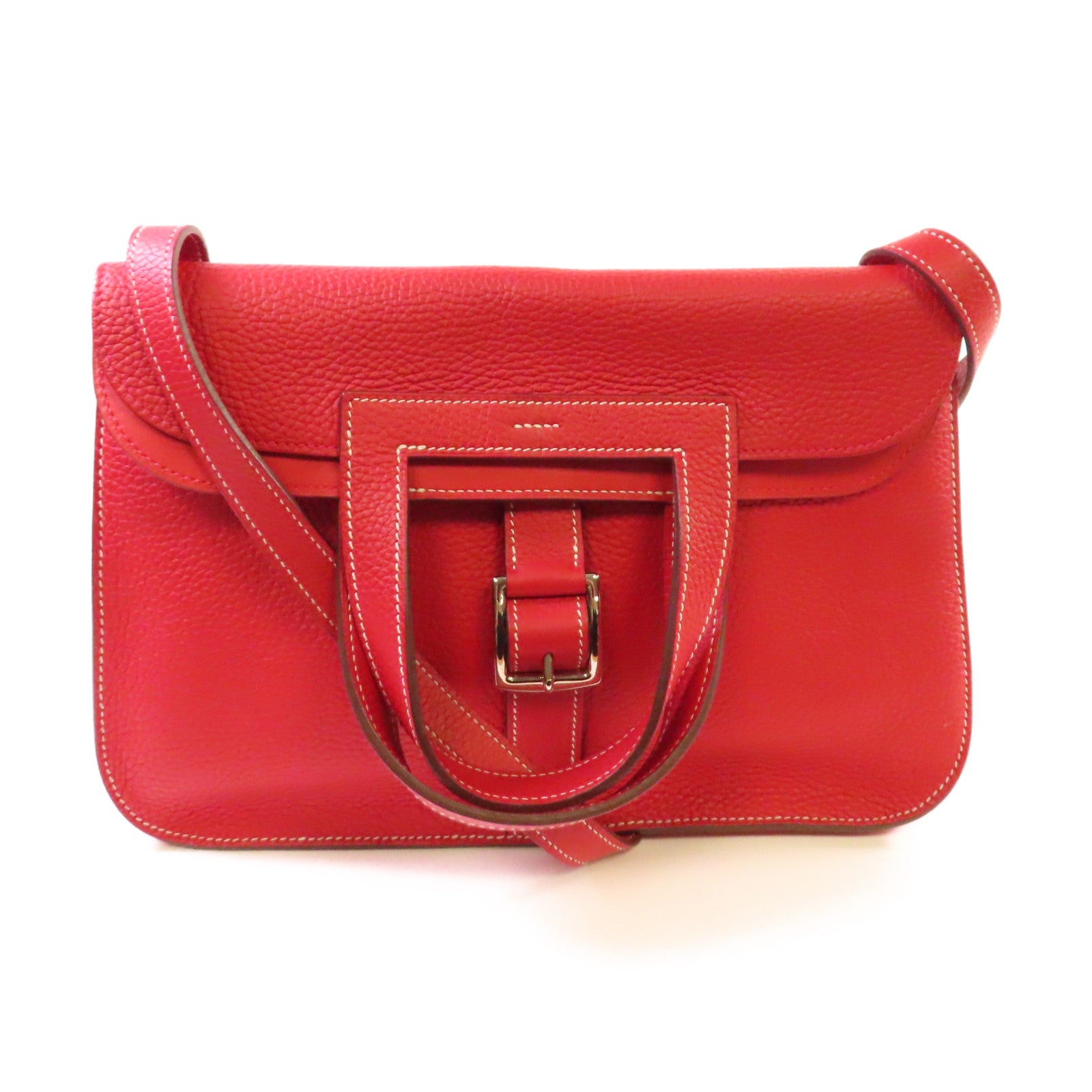 HERMES Clemence皮革Halzan 31 2Way Shoulder Bag銀扣手挽肩背兩用袋Q5 Rouge Casaque國 ...