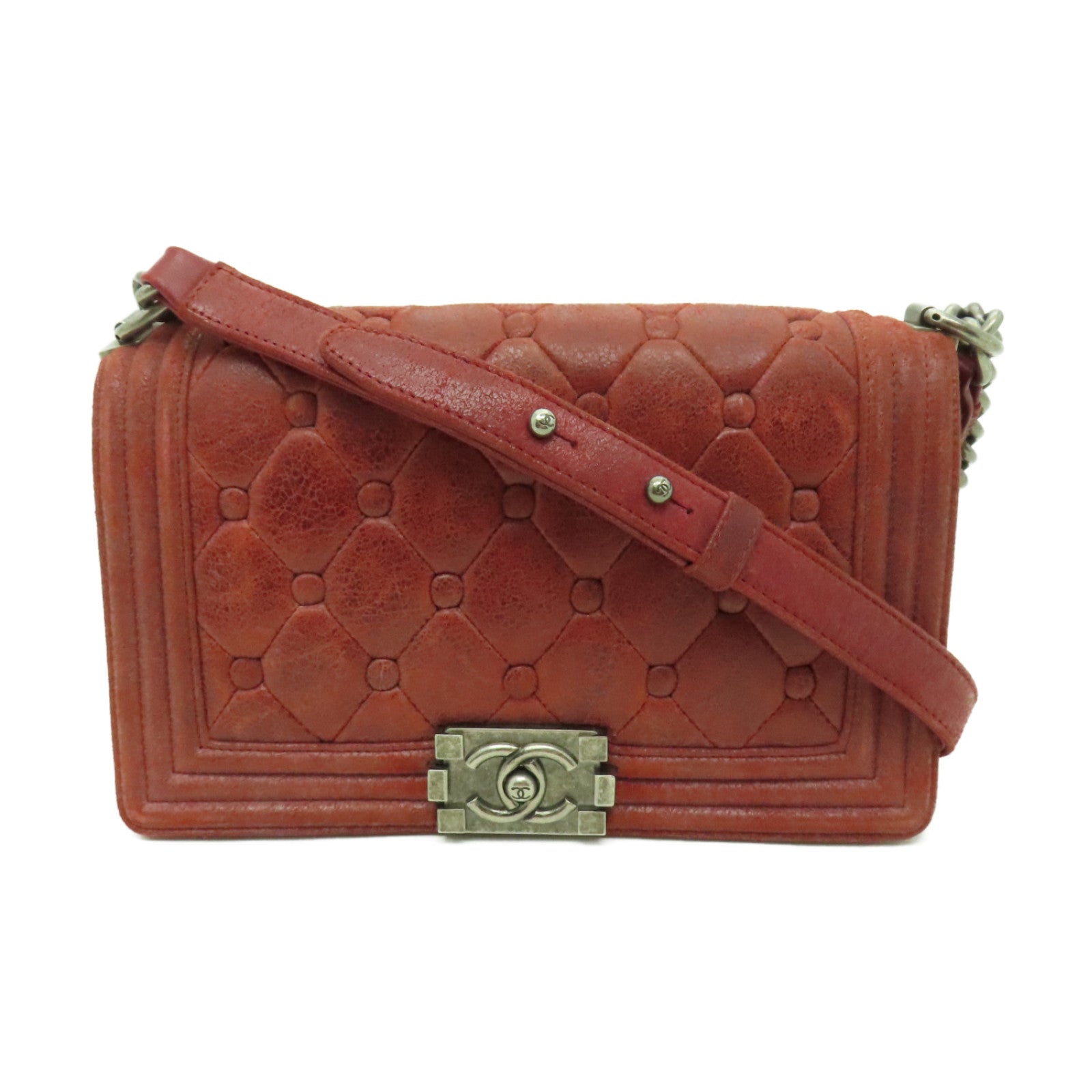 CHANEL 菱格牛皮皮革Boy 25銀扣鏈帶肩背袋紅色 – Brand Off Hong Kong Online Store