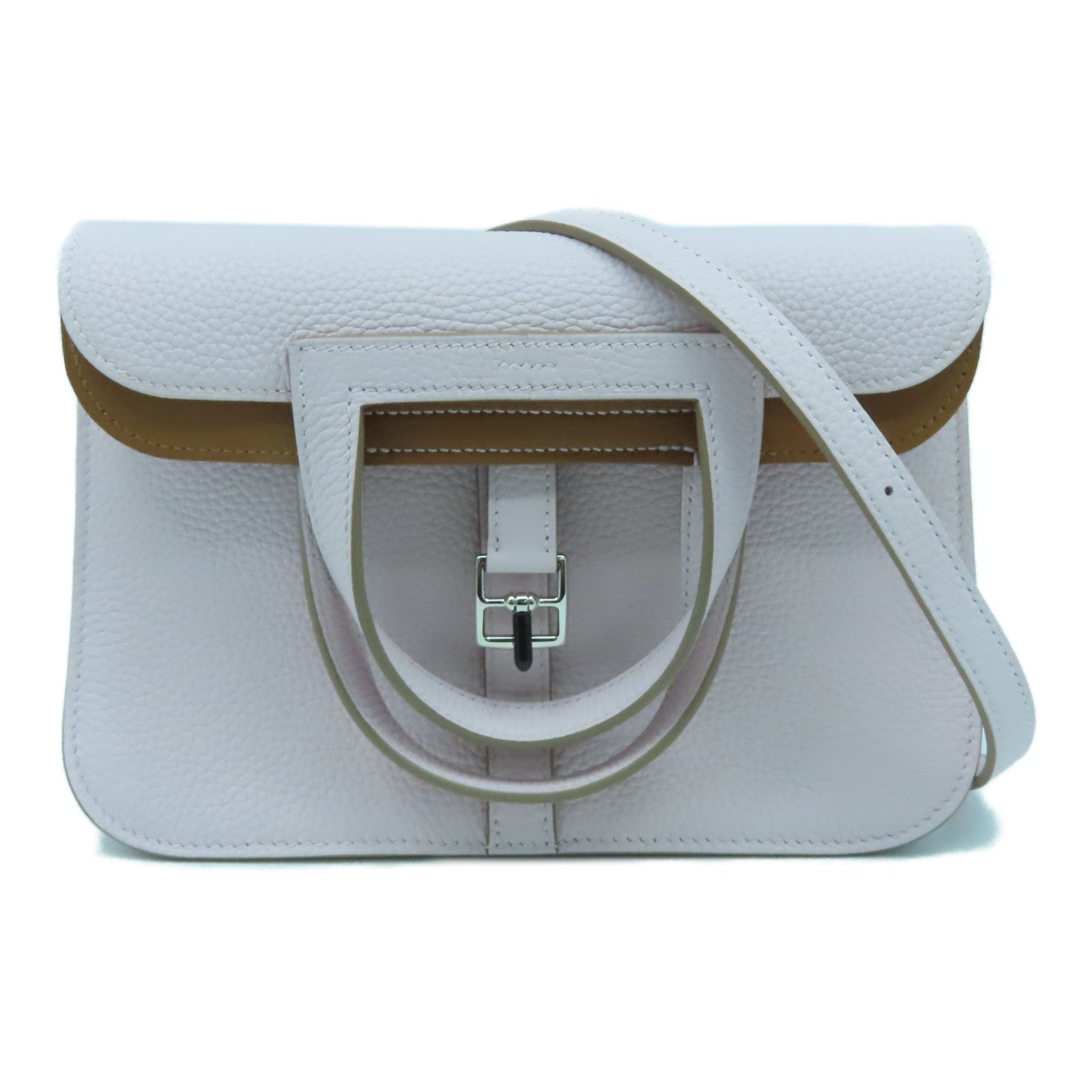 HERMES Clemence皮革Halzan 25銀扣手挽肩背兩用袋Mauve Pale夢幻粉色/Gold經典駝色 – Brand Off ...